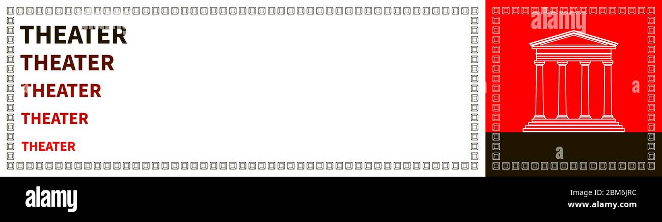 Theater building with columns. Classic facade. White outline on red ...