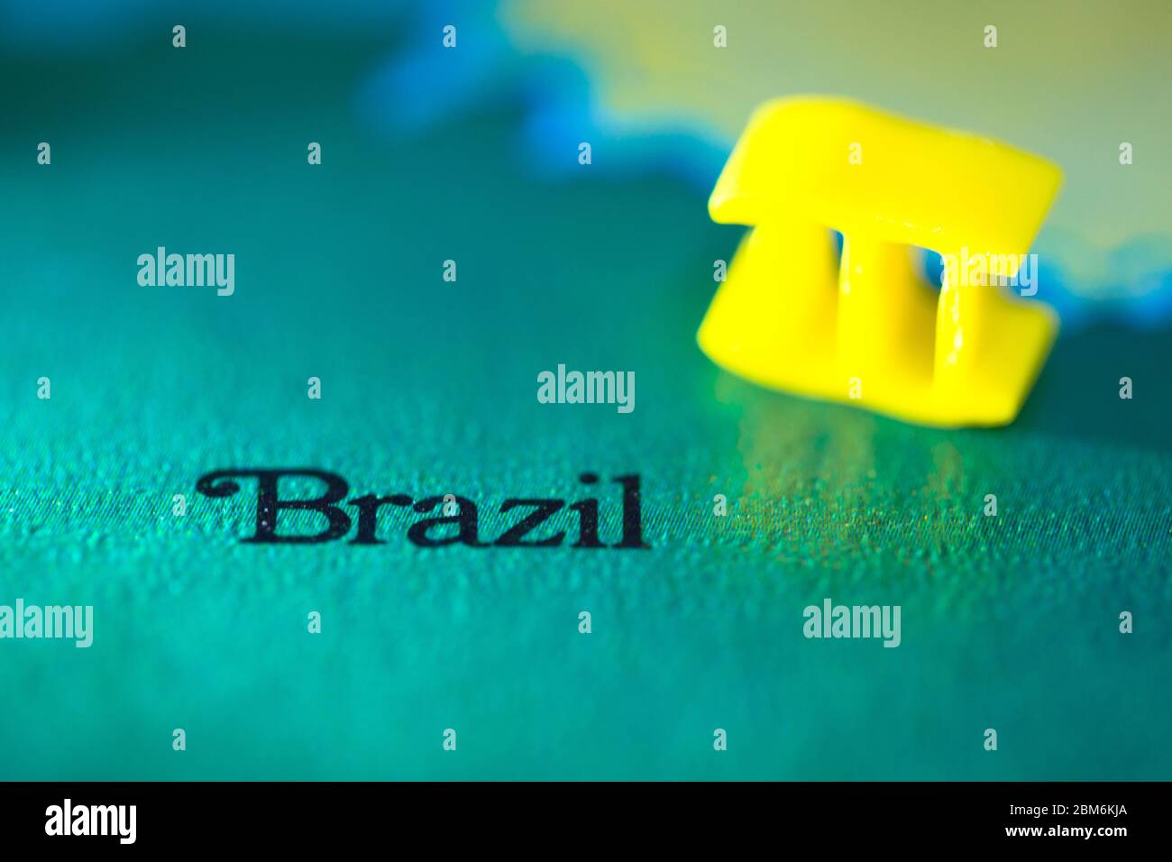 Shallow depth of field focus on geographical map location of country ...