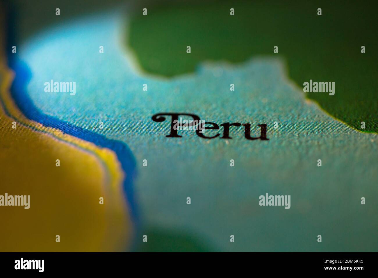 Shallow depth of field focus on geographical map location of country ...