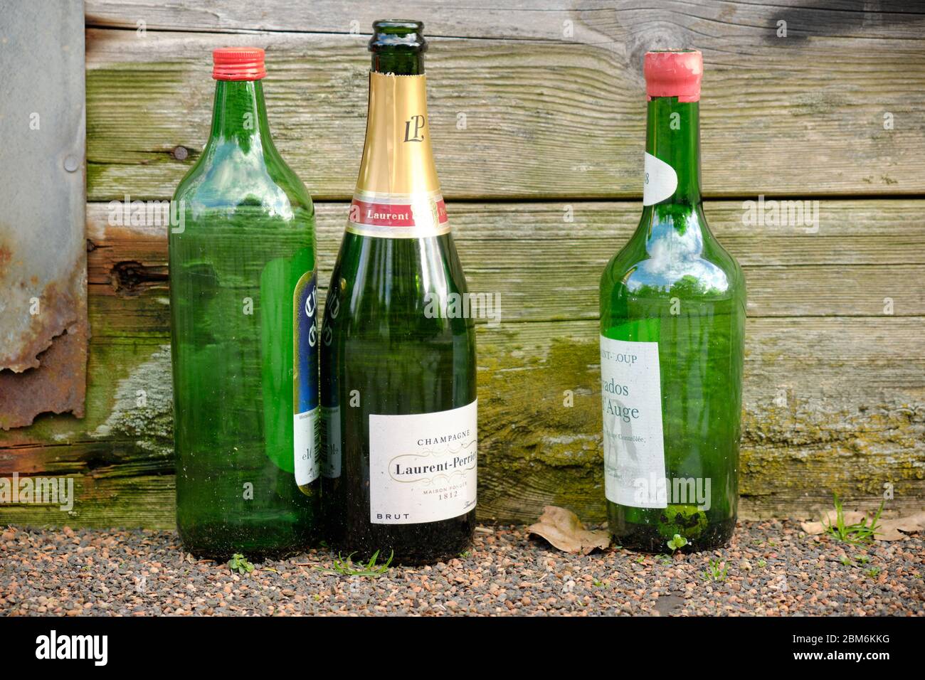Three empty wine bottles hi-res stock photography and images - Alamy