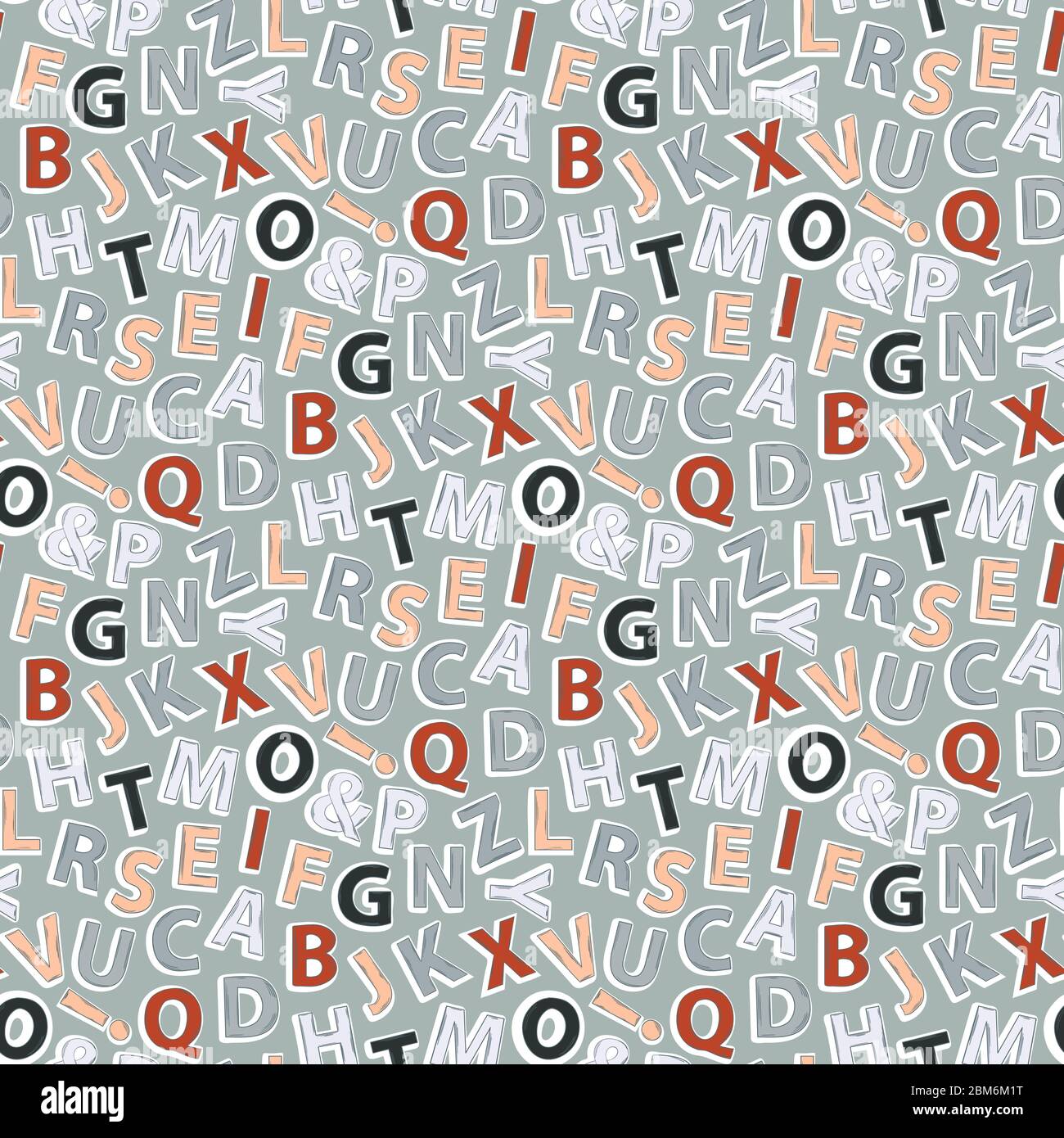 Vector seamless pattern with cartoon letters.Alphabet gray background ...