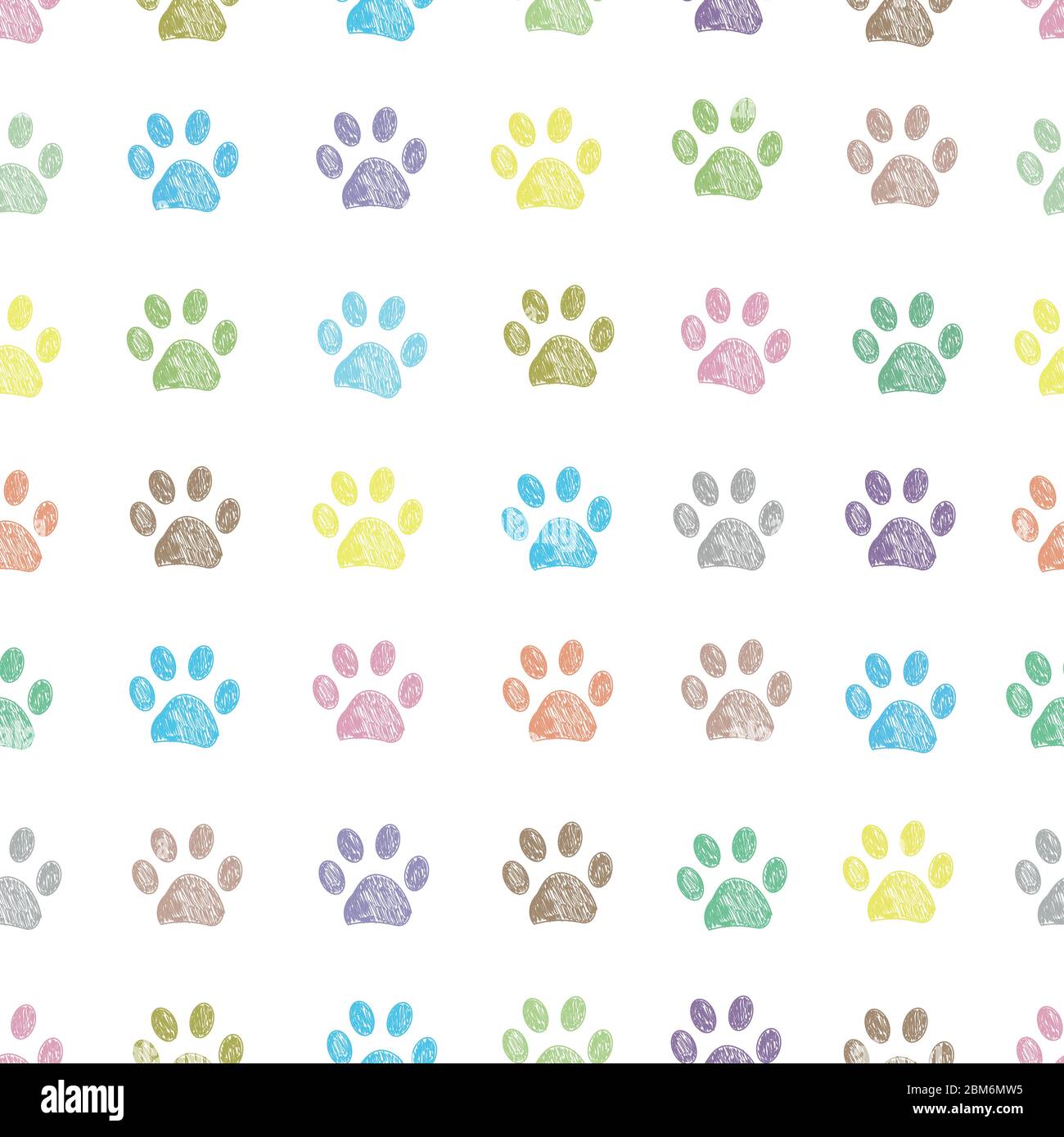 Doodle colorful pastel colored paw prints seamless fabric design ...
