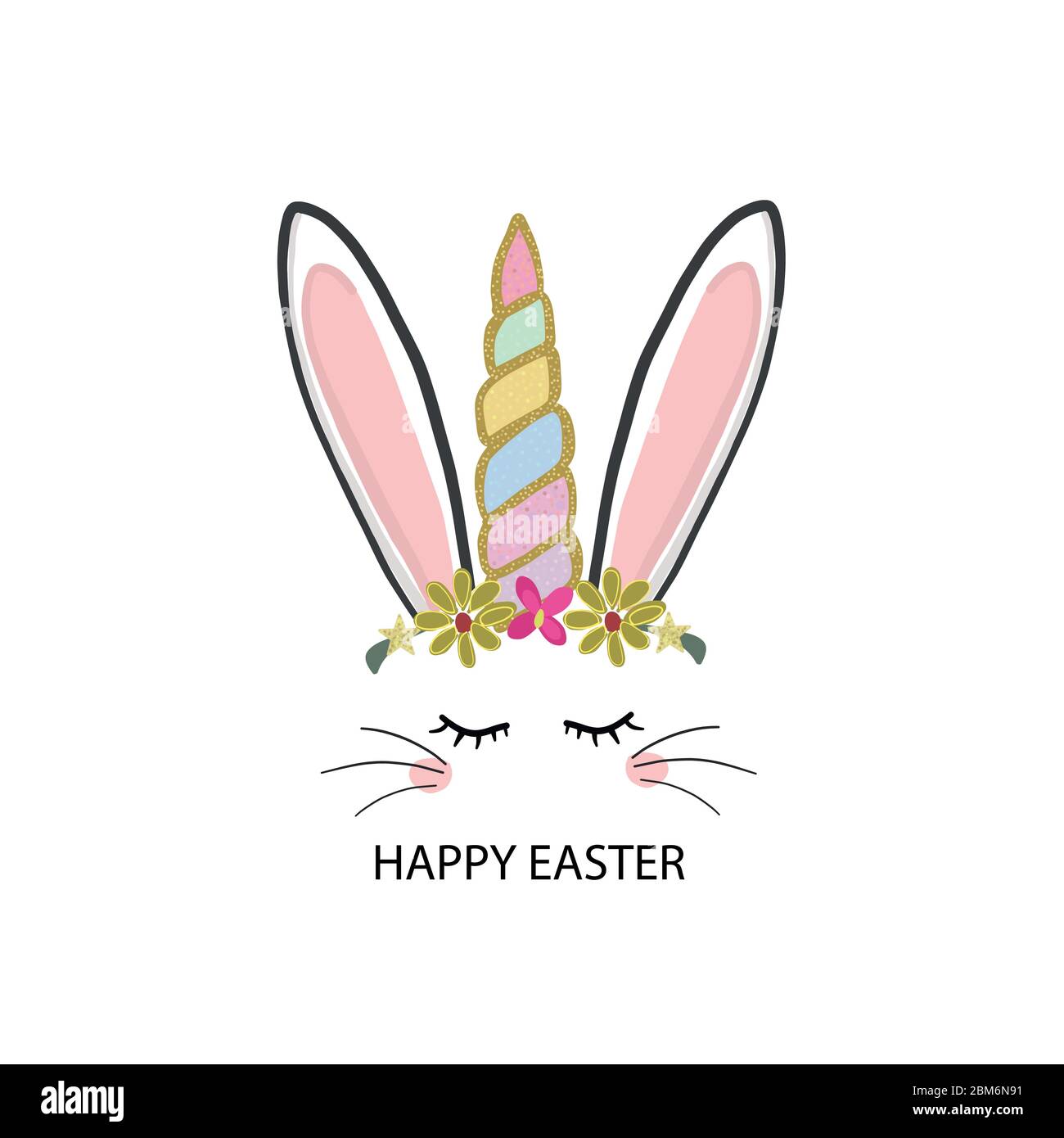 Cute Easter bunny unicorn vector. Happy Easter greeting card.eps Stock ...