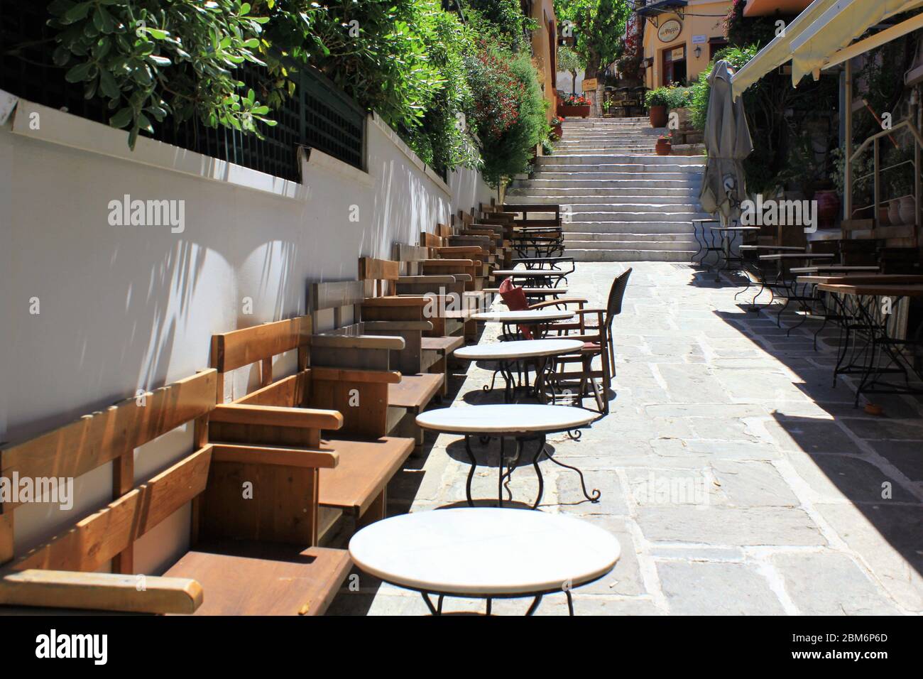 Athens, Greece, April 7 2020 - Empty cafe-restaurant during the ...