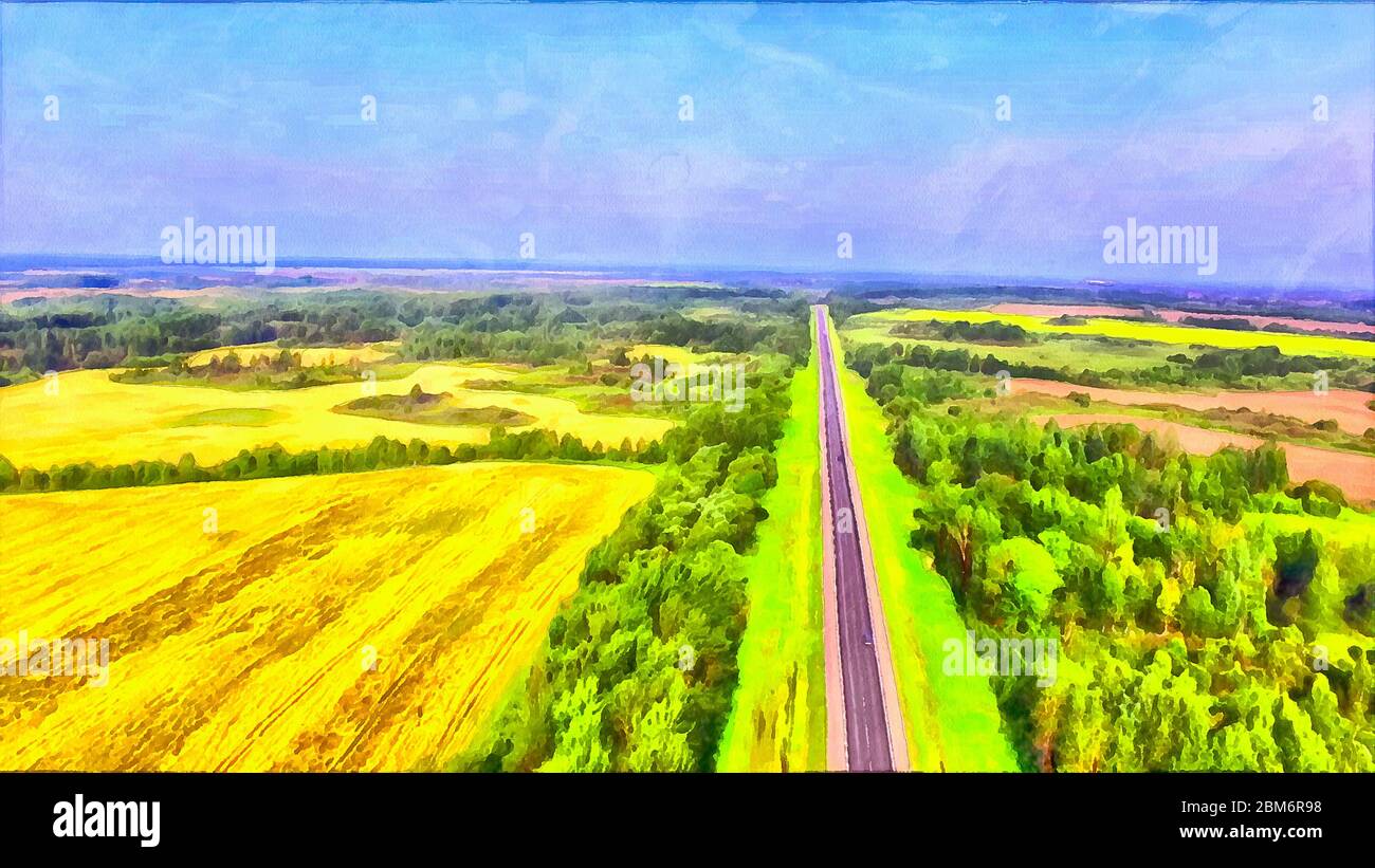 Beautiful rural landscape colorful painting looks like picture Stock ...
