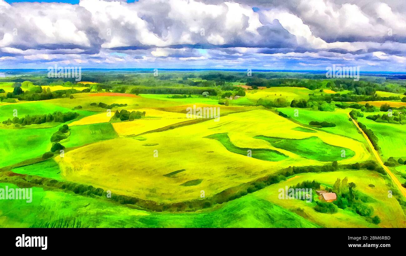 Beautiful rural landscape colorful painting looks like picture Stock ...