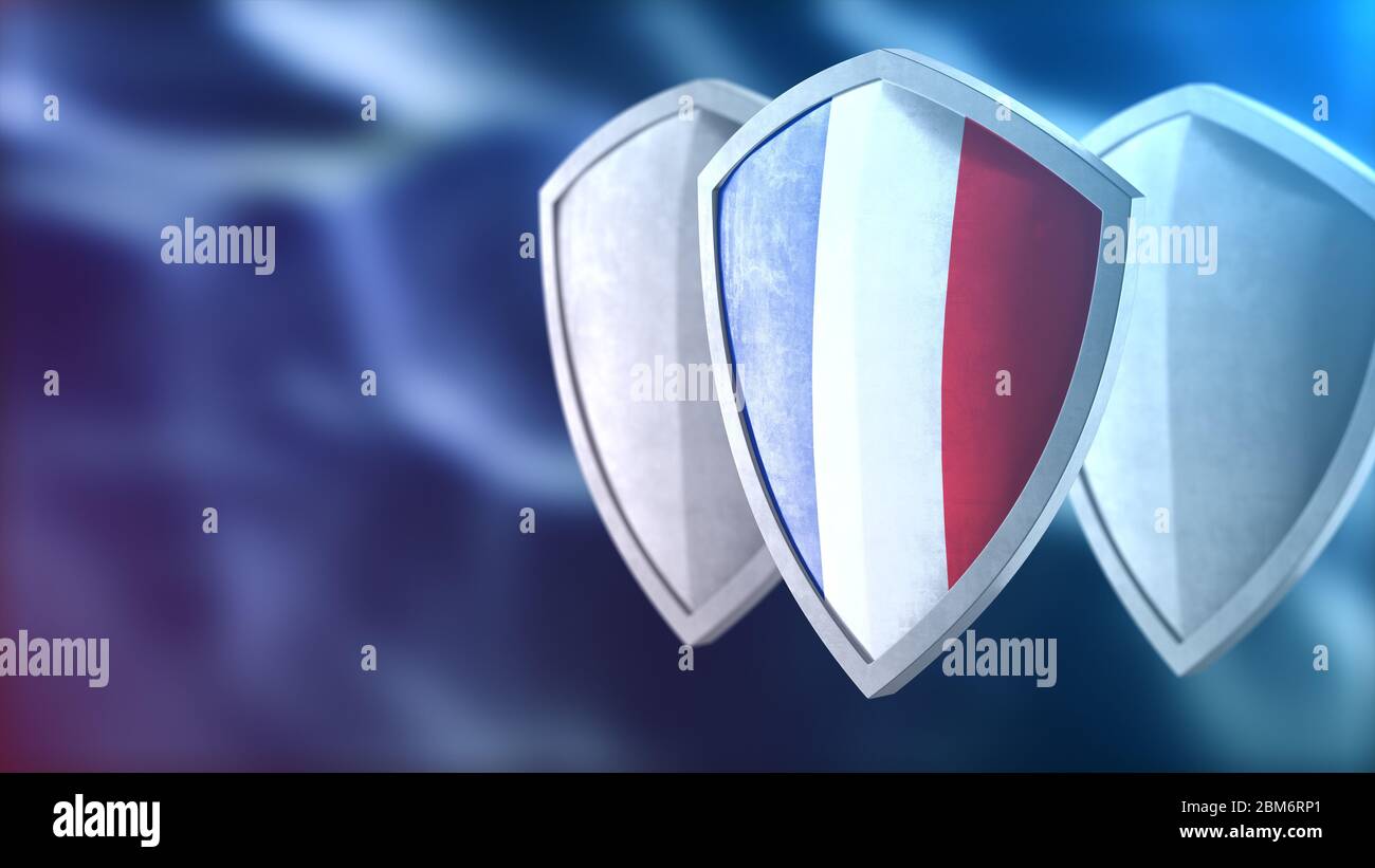 Protection shield and safeguard concept. Shiny steel armor painted as ...