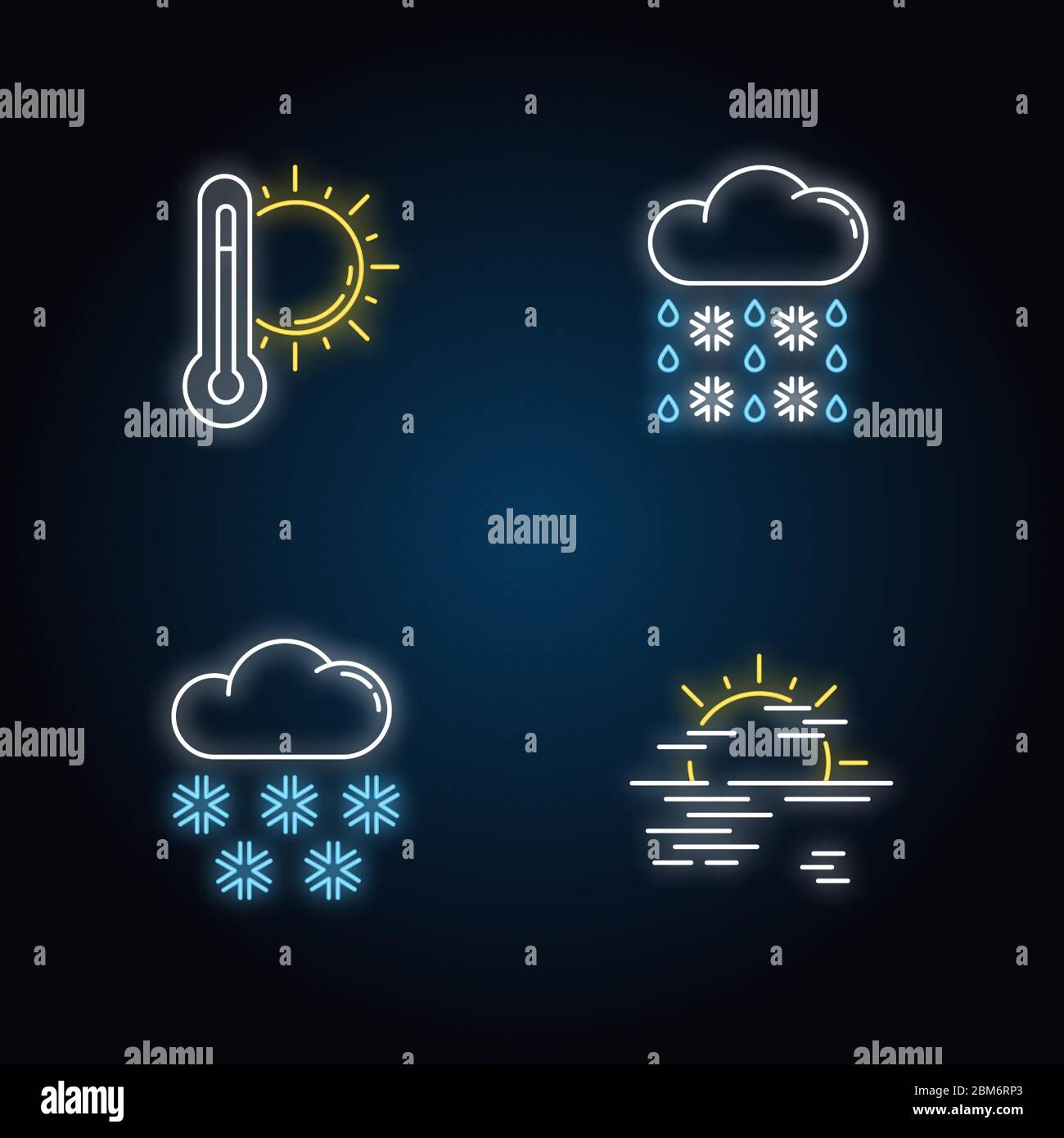 Temperature and precipitation forecast neon light icons set Stock ...