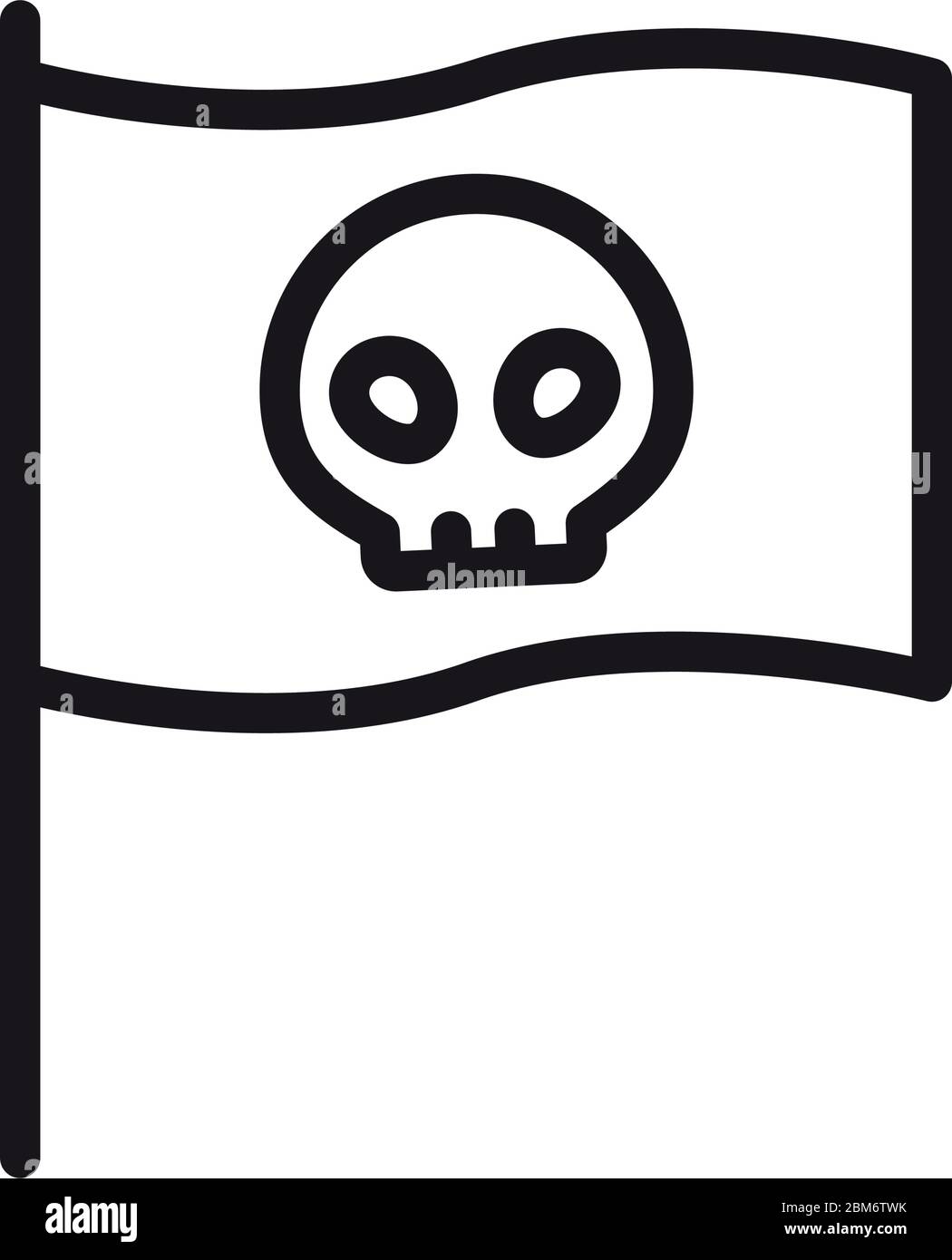 cyber security concept, flag with skull icon over white background ...