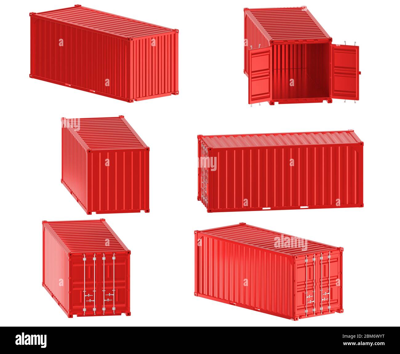 A high quality image of a red 20ft shipping container on a white ...