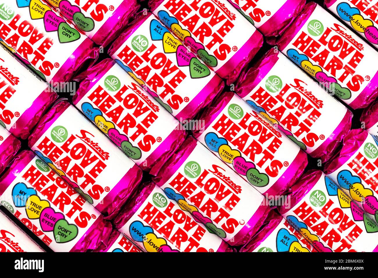 Southampton, UK - 3rd May 2020: background of Swizzels Love Hearts ...
