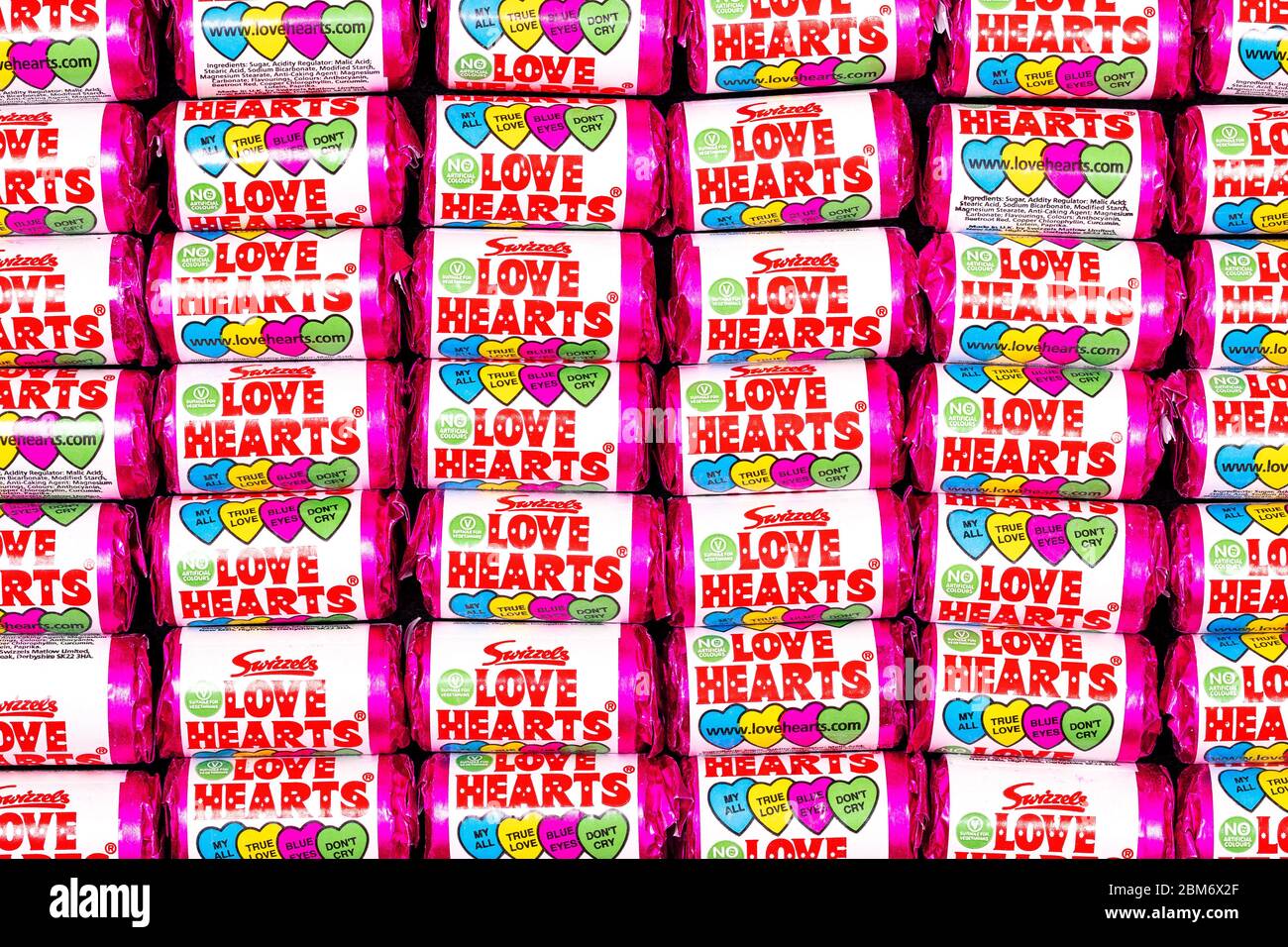 Southampton, UK - 3rd May 2020: background of Swizzels Love Hearts ...