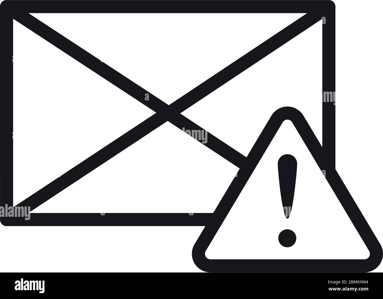 cyber security concept, envelope with warning sign icon over white ...