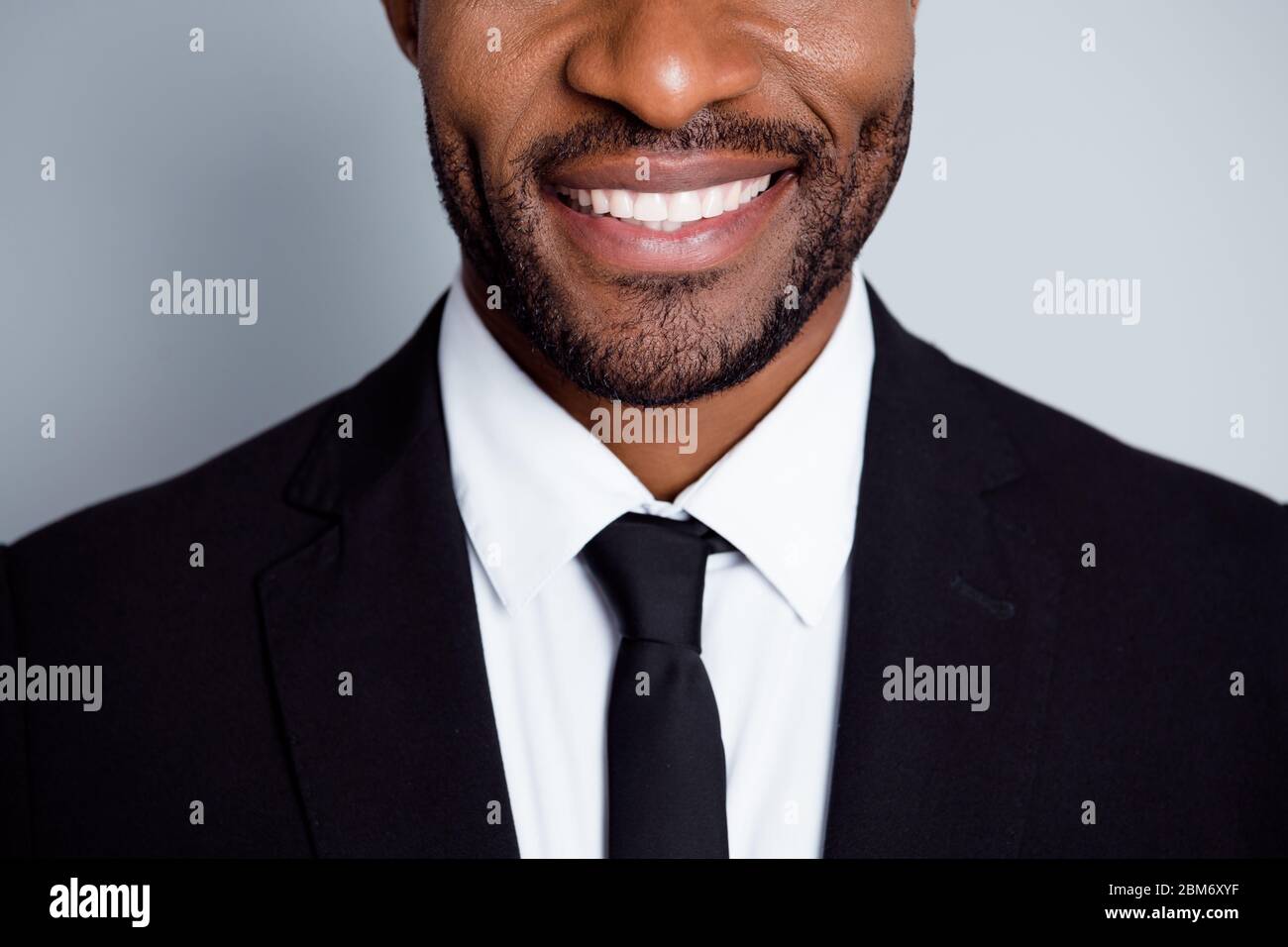 Close-up cropped view portrait of his he nice attractive content ...