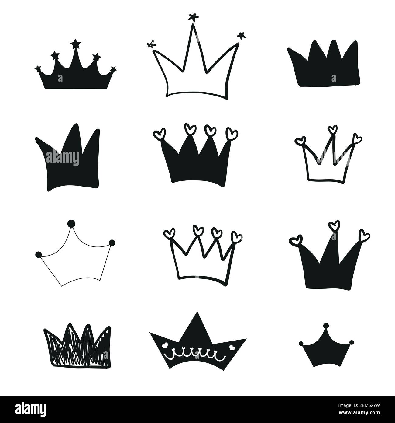 Hand drawn doodle black crown vector illustration set Stock Vector ...