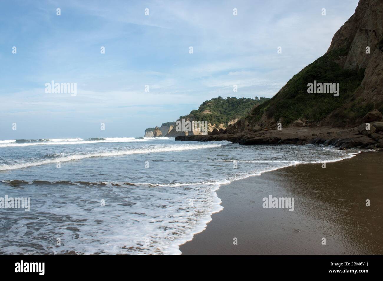 Scenic coastal landscape of waves,sand and cliffs and Pacific coastline ...