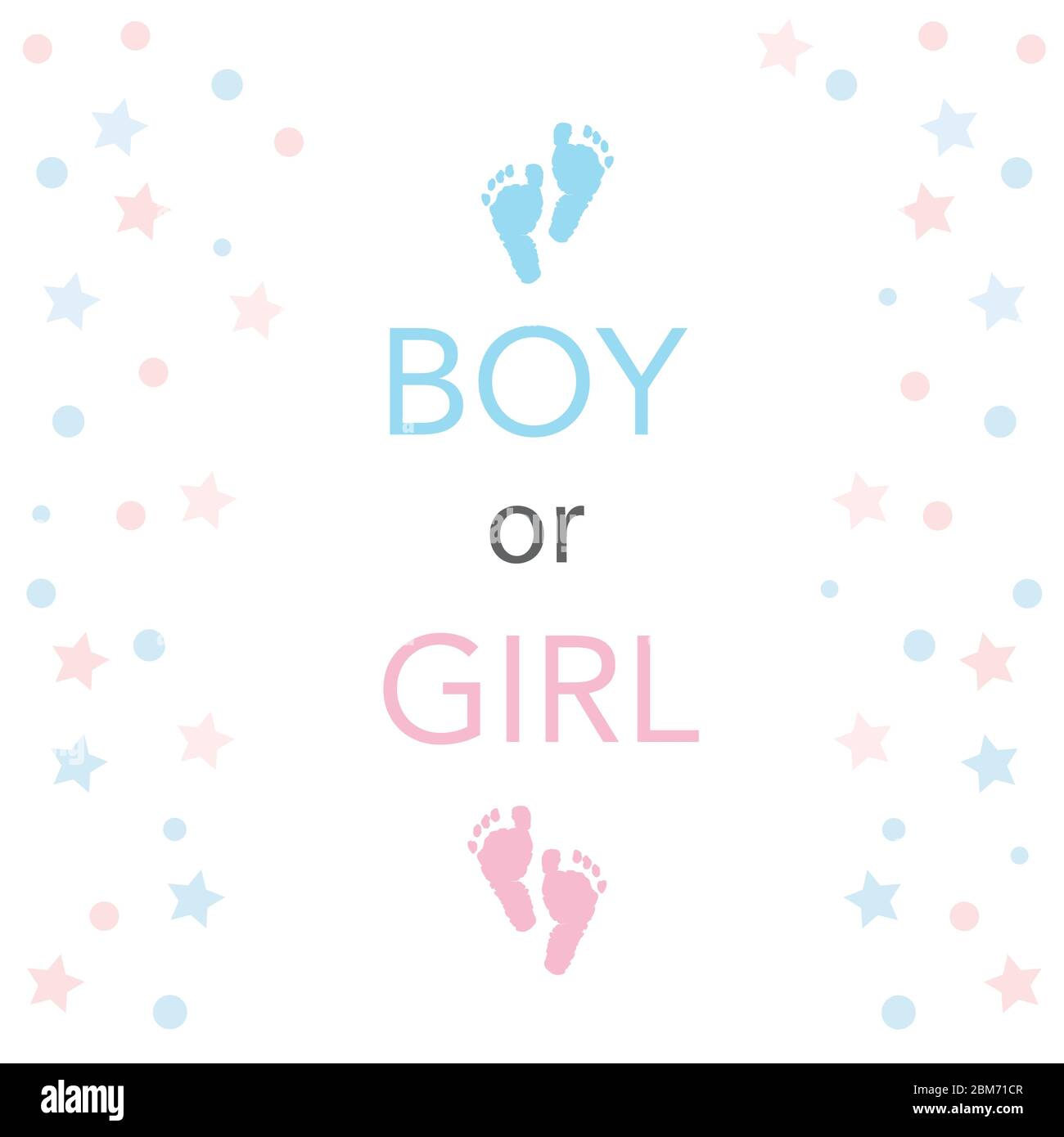 Baby gender reveal. Baby shower invitation. Baby foot prints, stars ...