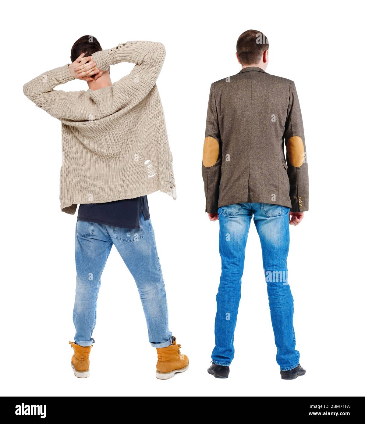 Back view two man in sweater. Rear view people collection. backside ...
