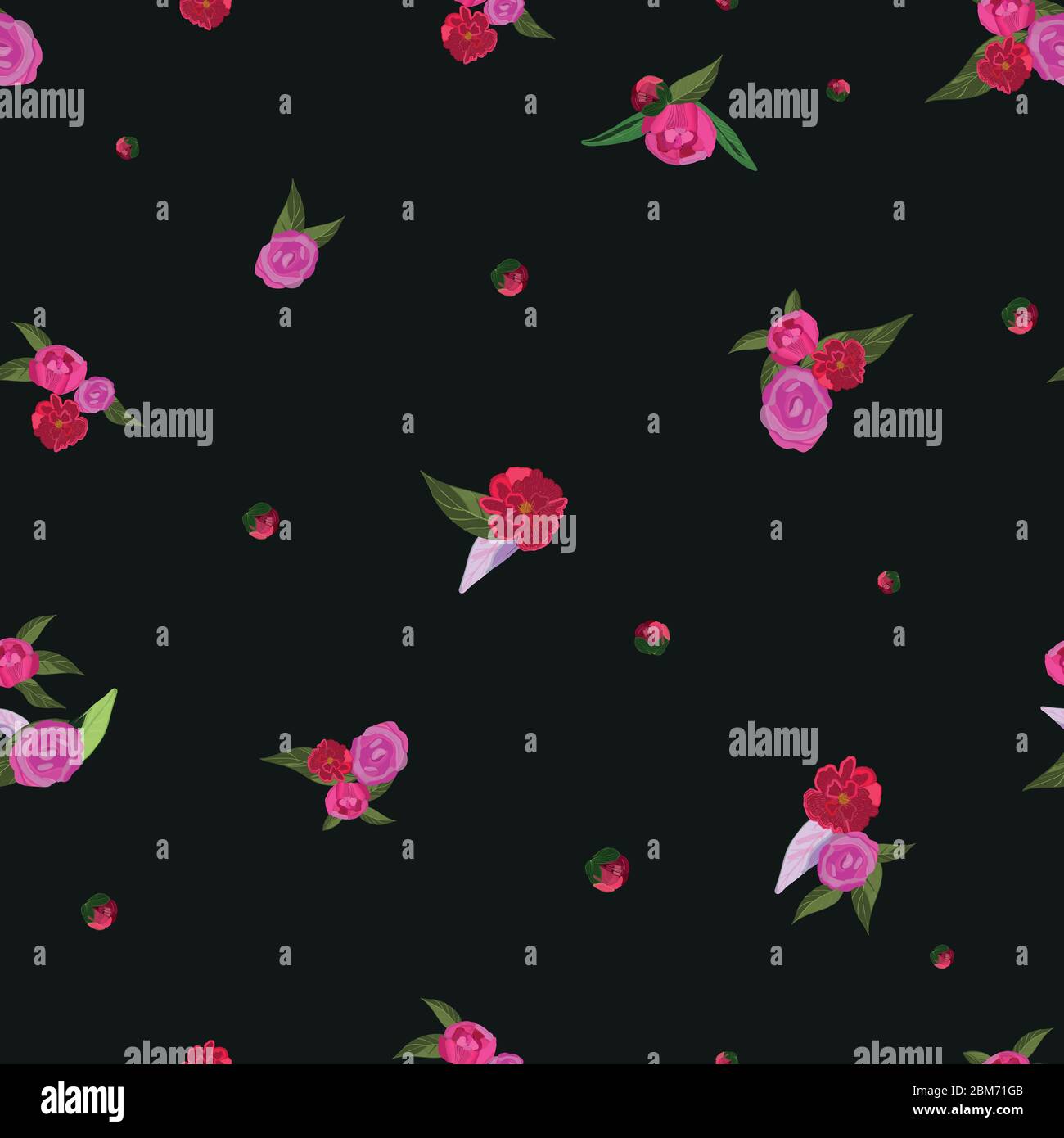 Seamless ditsy floral hand drawn roses pattern for textile fabric ...