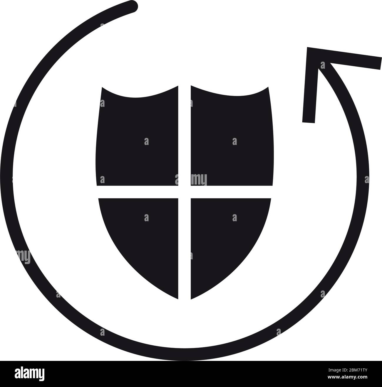 cyber security concept, security shield with sync arrow icon over white ...