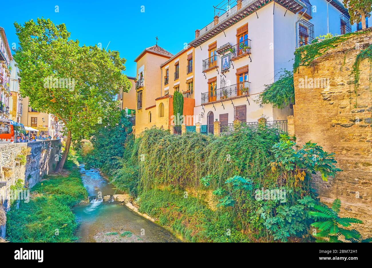 GRANADA, SPAIN - SEPTEMBER 25, 2019: The lush greenery in gorge of ...