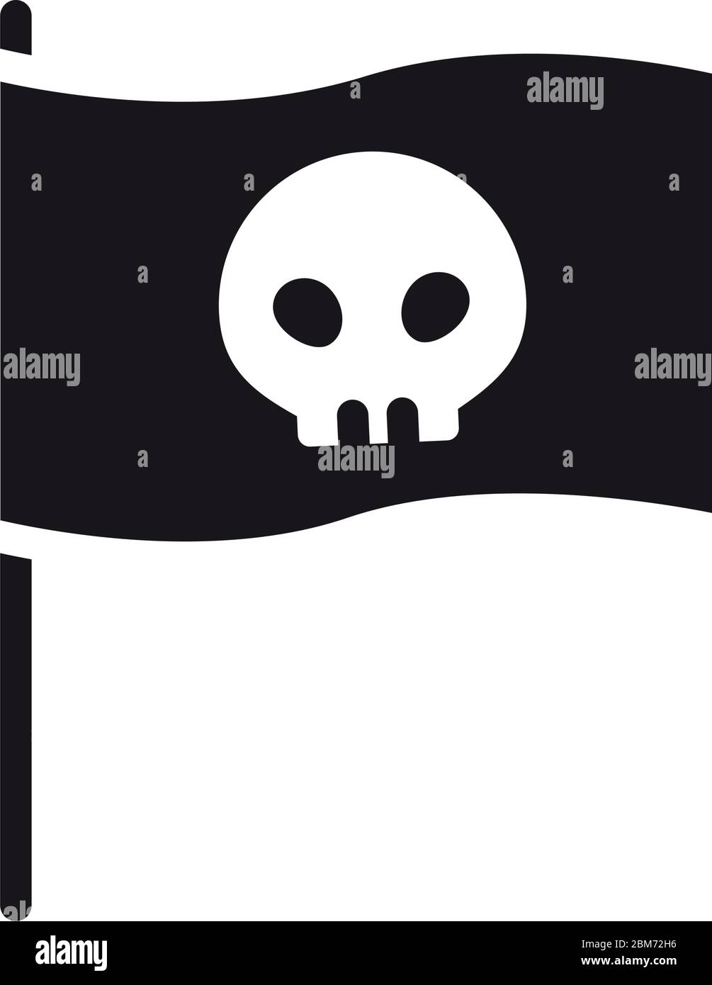 cyber security concept, flag with skull icon over white background ...