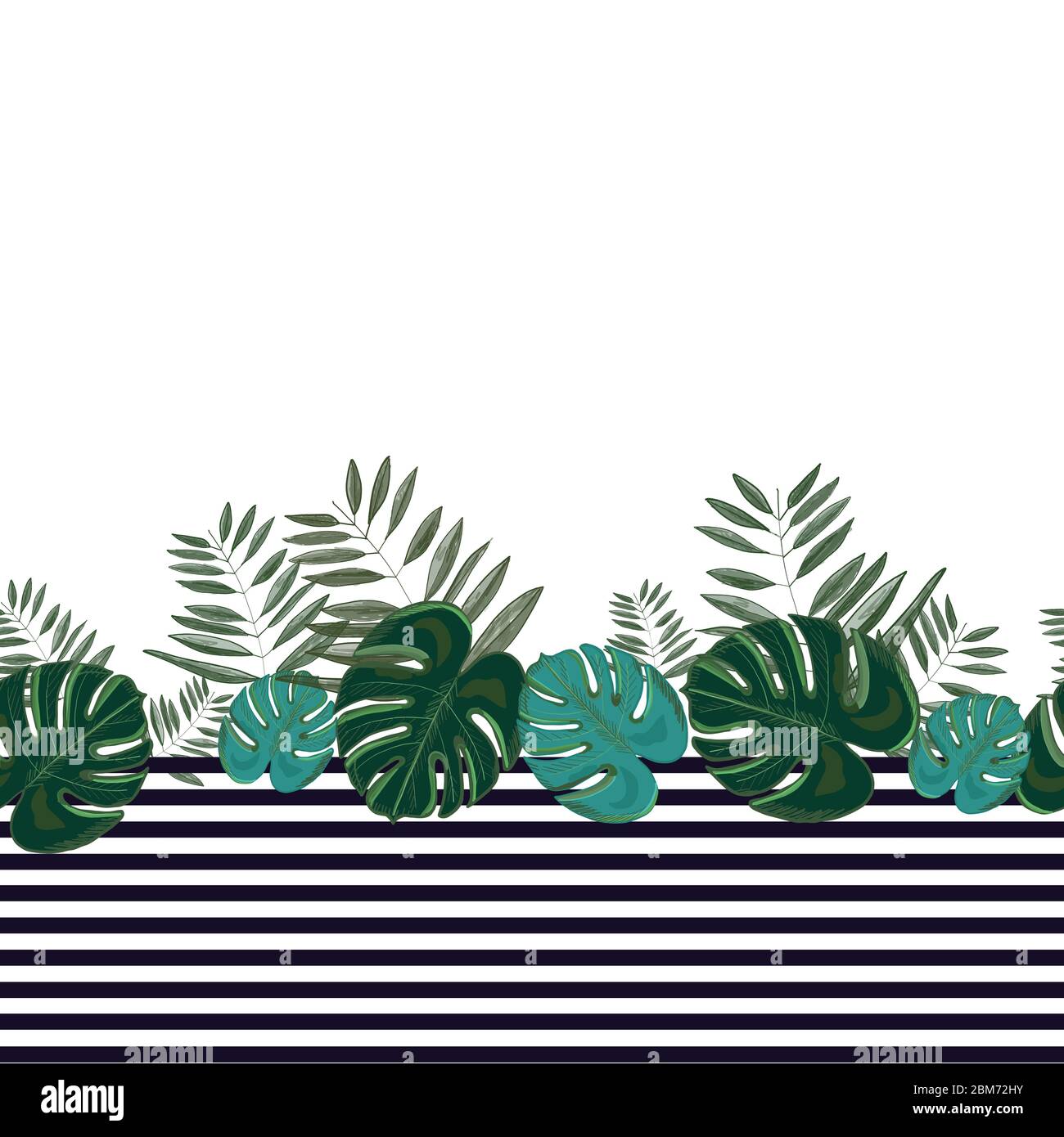 Hand drawn artistic monstera and palm leaves. Border design tropical ...