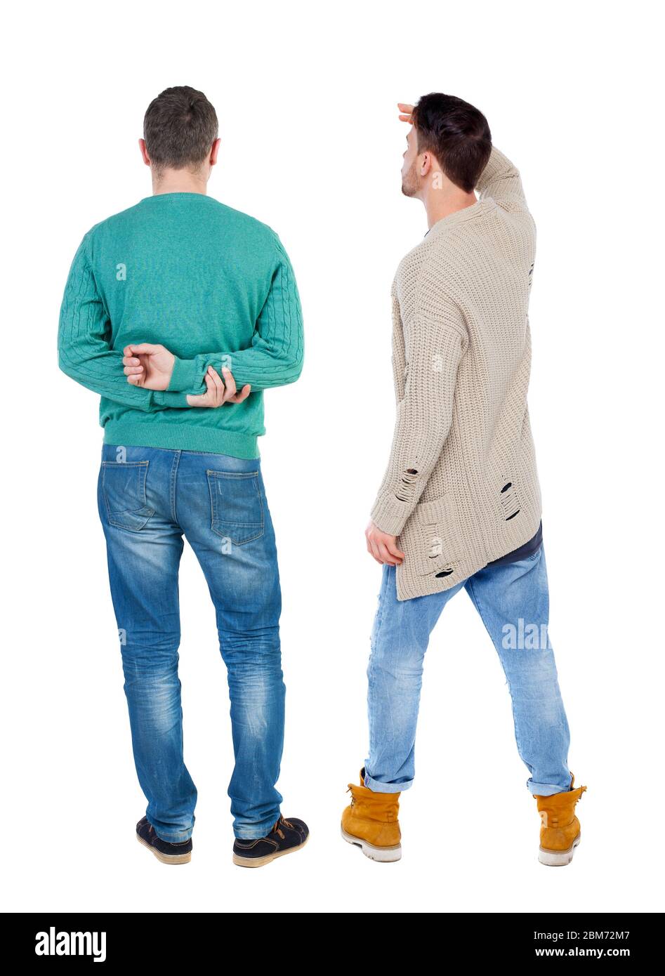 Back view two man in sweater. Rear view people collection. backside ...