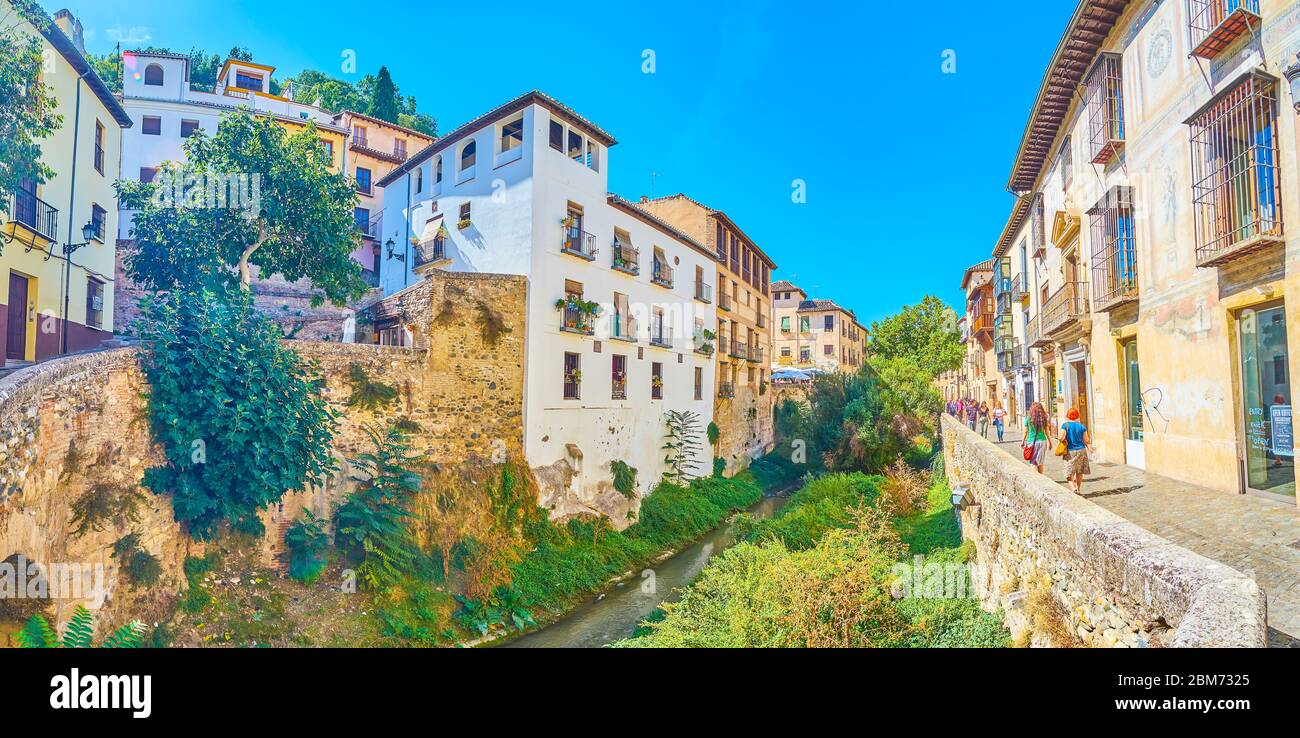 GRANADA, SPAIN - SEPTEMBER 25, 2019: Panorama of Carrera del Darro ...