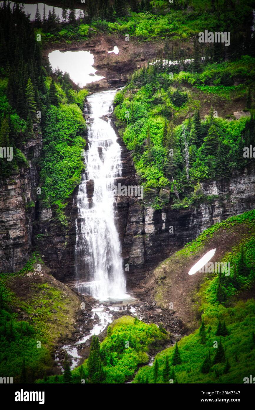 Cascading Mountain Waterfall in Spring Stock Photo - Alamy