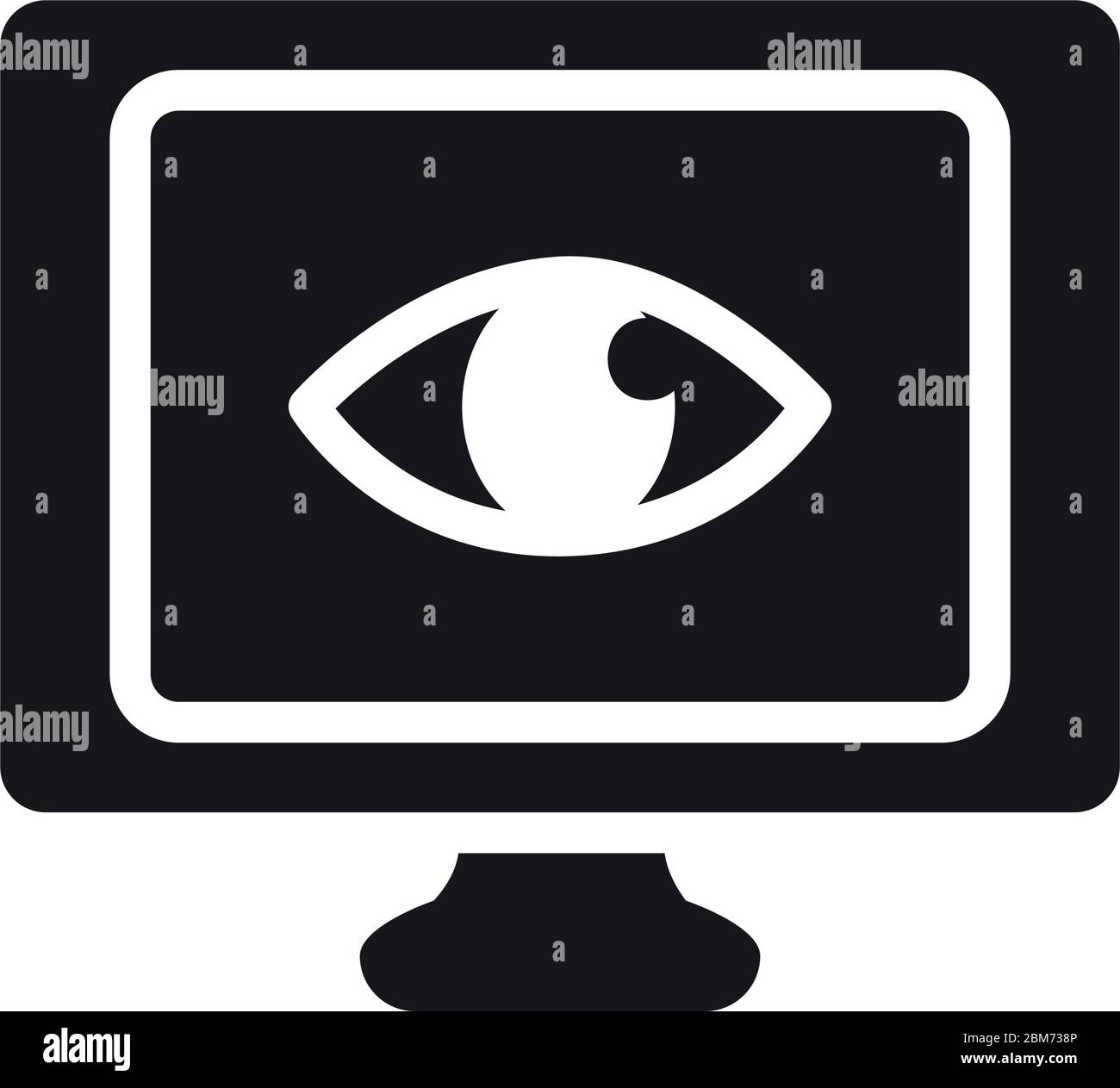 cyber security concept, computer with eye icon over white background ...