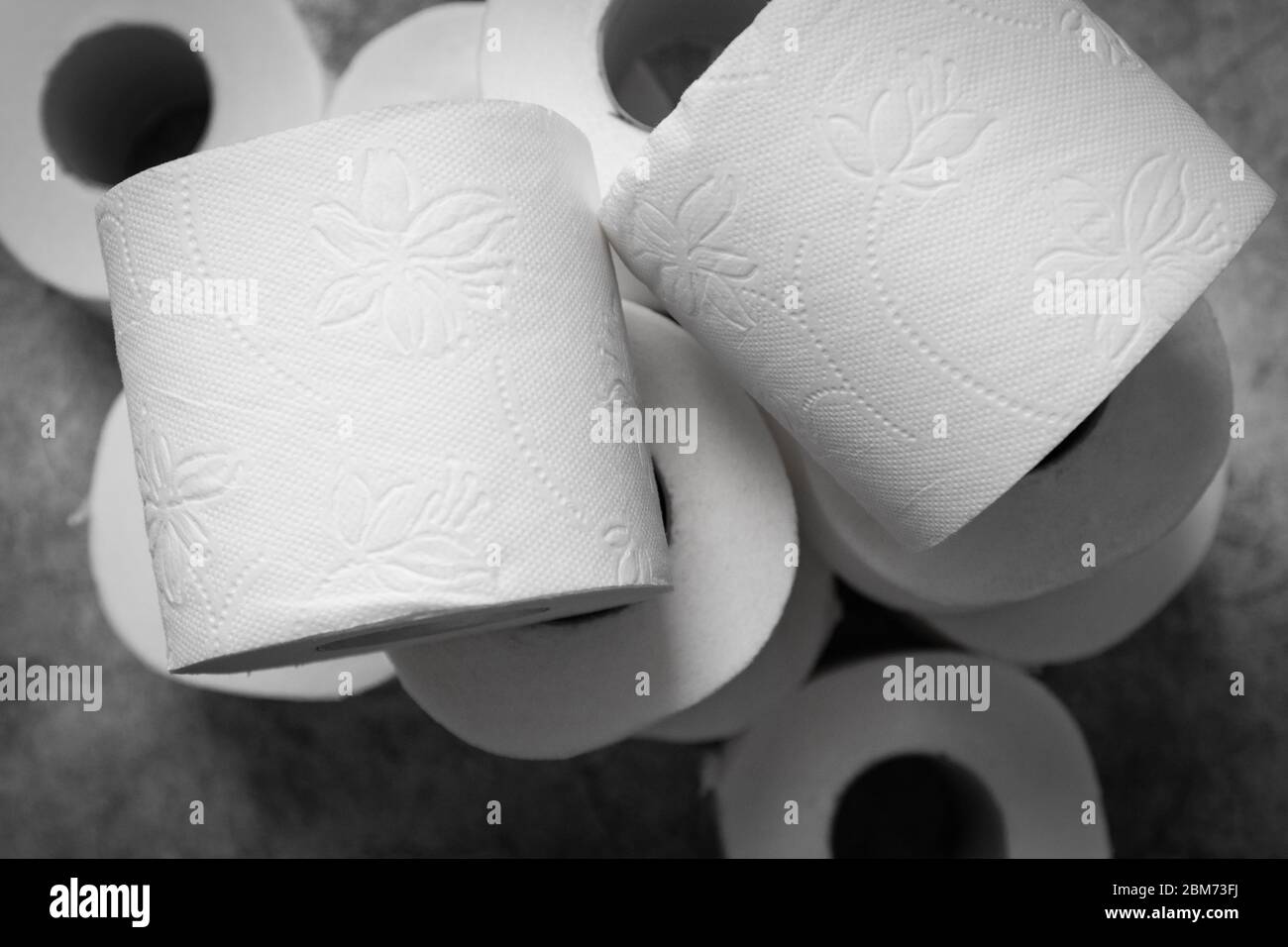 Stocks of many rolls of toilet paper at home. Basic hygiene article ...