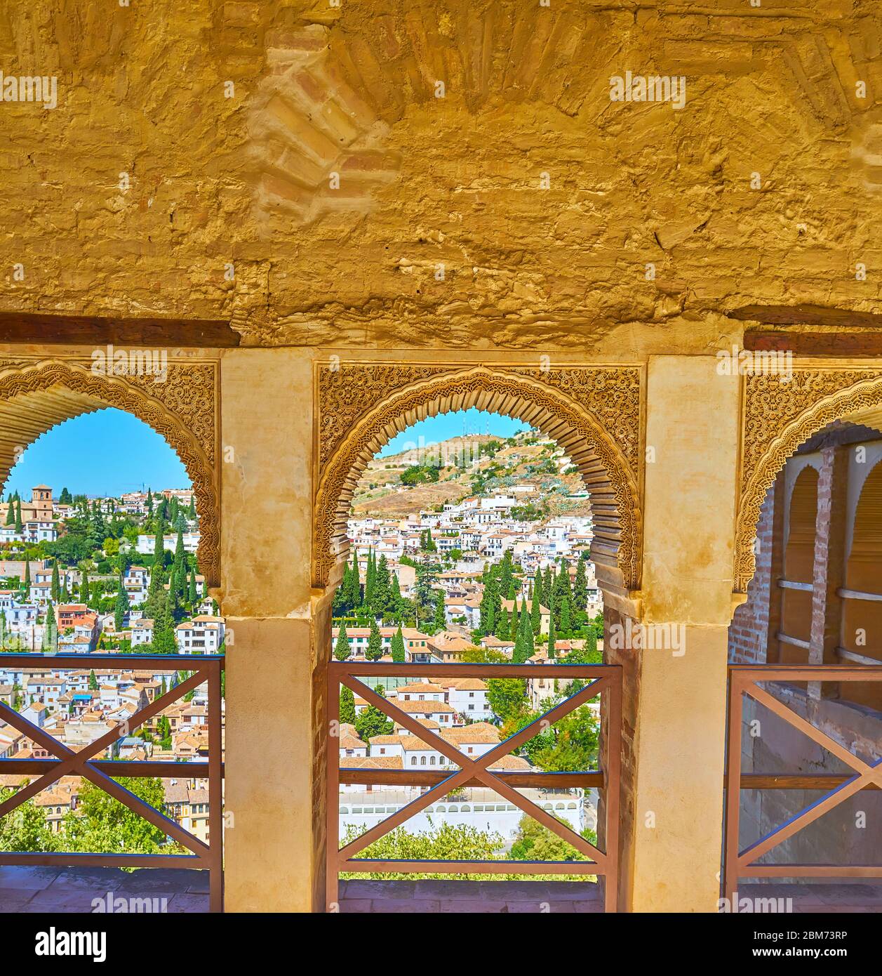 GRANADA, SPAIN - SEPTEMBER 25, 2019: Arches of Partal Palace portico ...
