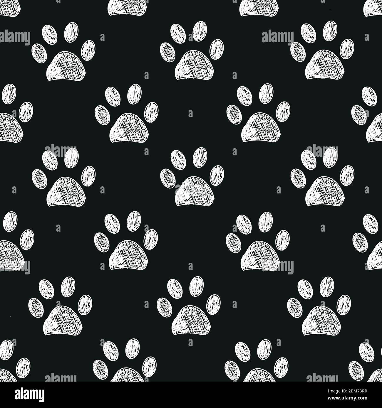 Doodle white paw print seamless fabric design repeated pattern with ...