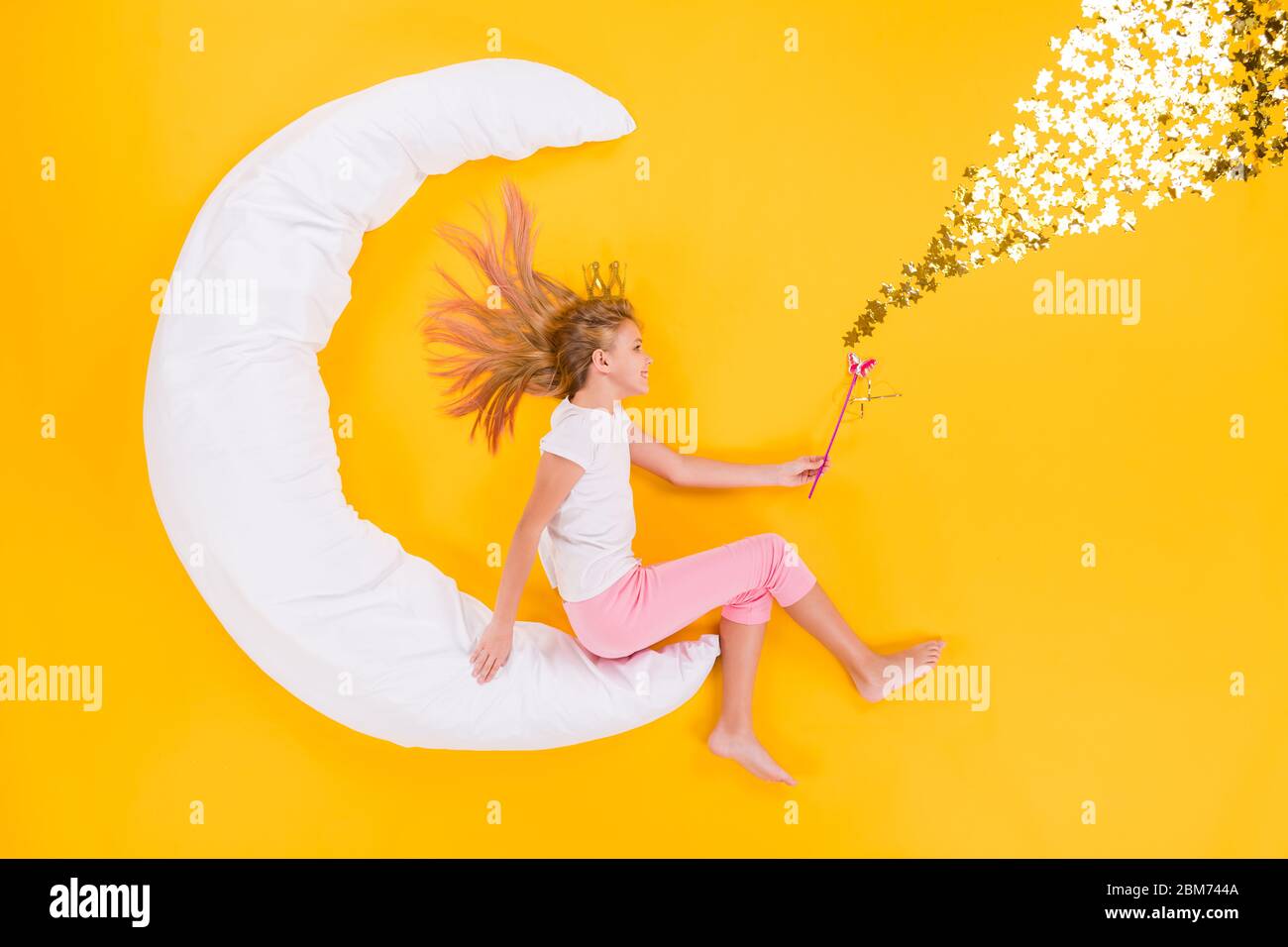 Top view above high angle flat lay flatlay lie concept view of blonde ...