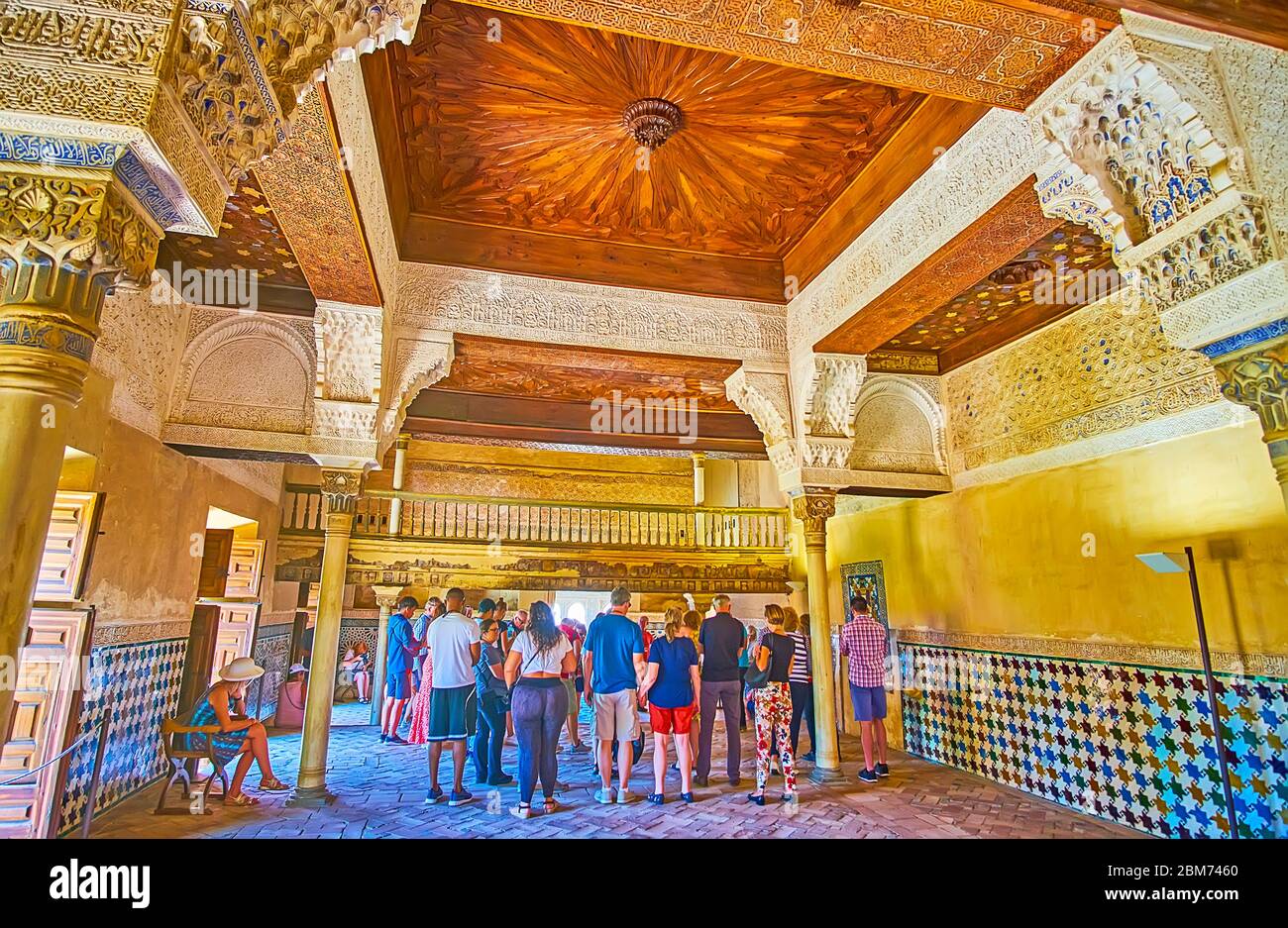 GRANADA, SPAIN - SEPTEMBER 25, 2019: Ornate interior of Mexuar hall of ...