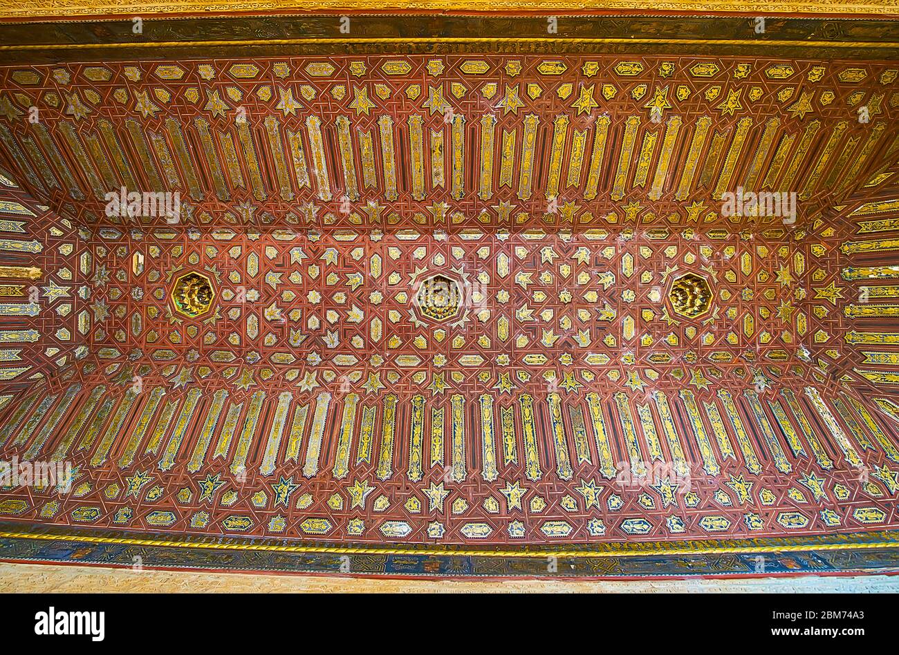 GRANADA, SPAIN - SEPTEMBER 25, 2019: The ceiling of Gilded Room (Nasrid ...