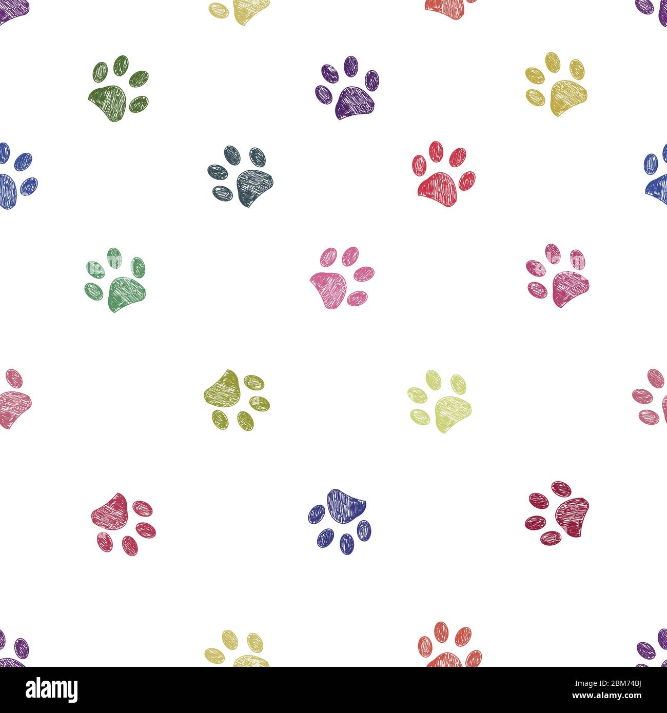Vibrant colorful doodle paw prints. Seamless for textile design pattern ...