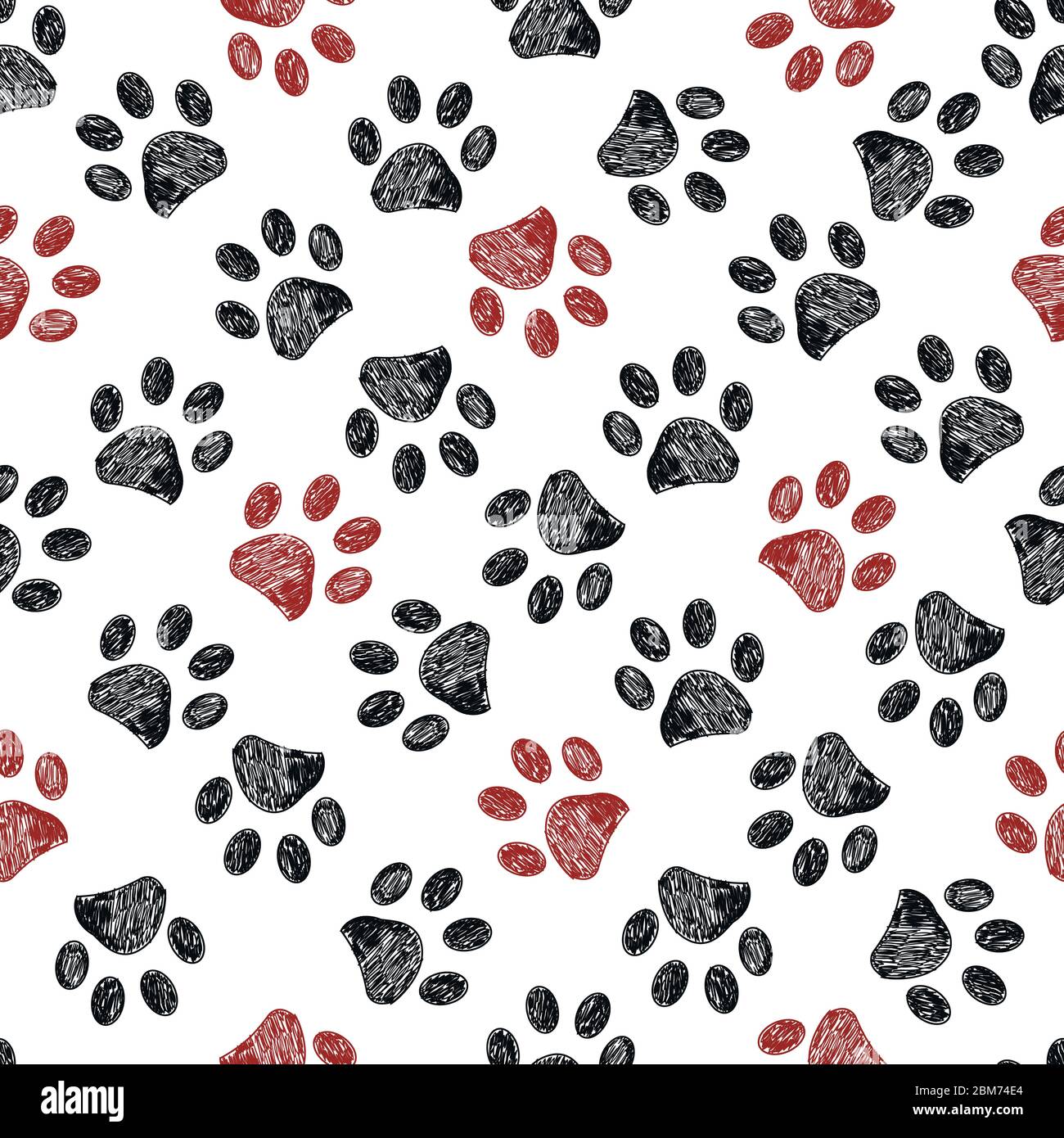 Seamless pattern for textile design. Seamless doodle black and red paw ...