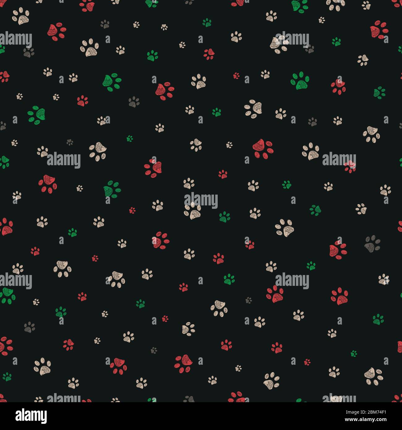 Trace doodle paw prints seamless pattern background with christmas new ...