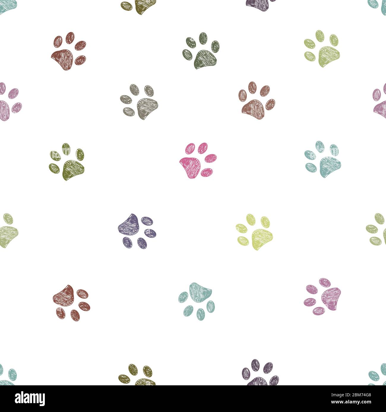 Pastel colored doodle paw prints. Seamless for textile design pattern ...
