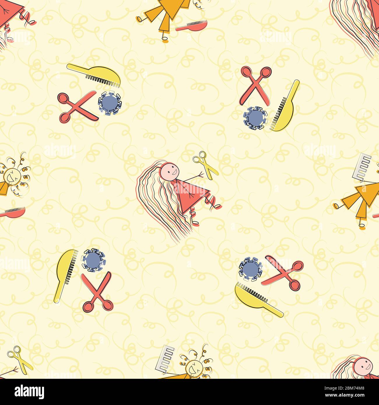 Messy hair cut vector seamless pattern background. Funny scribble ...