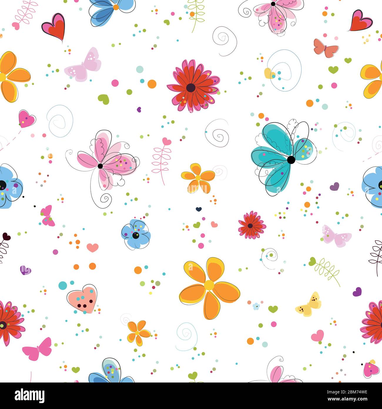 Floral spring and summer time seamless pattern with white background ...