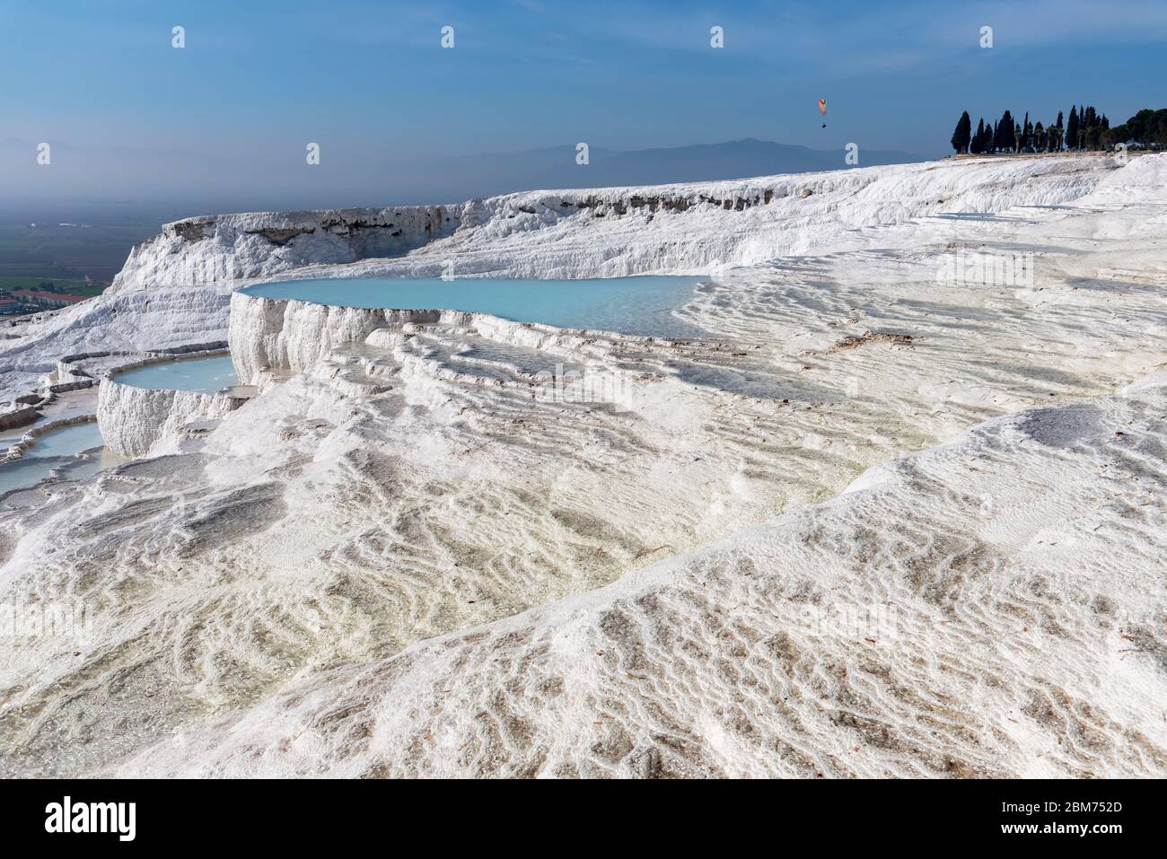 Natural pools in limestone mountains filled with blue water in ...