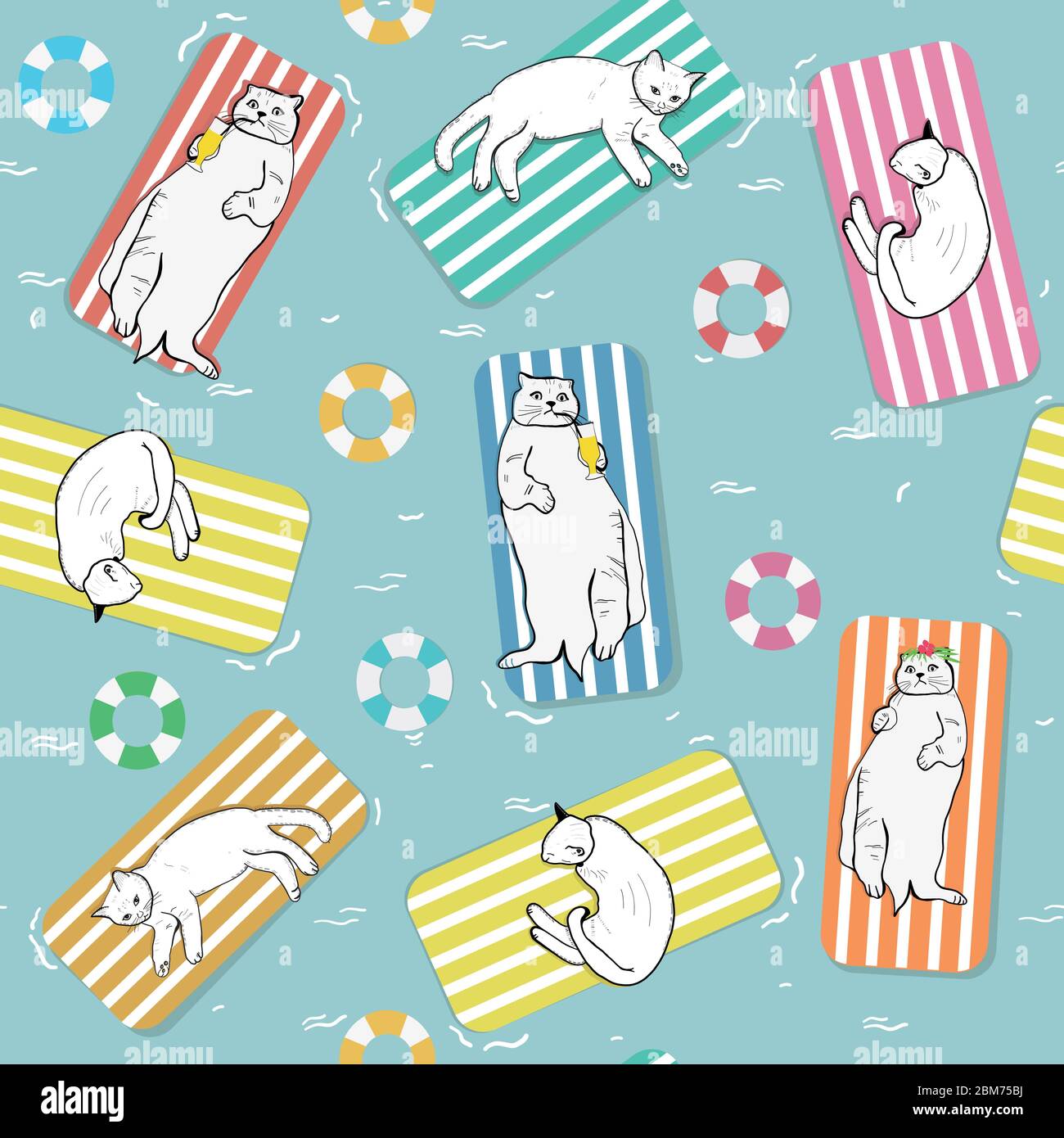 Hand Drawn Funny Cats Sunbathing on the See Stock Vector Image & Art ...
