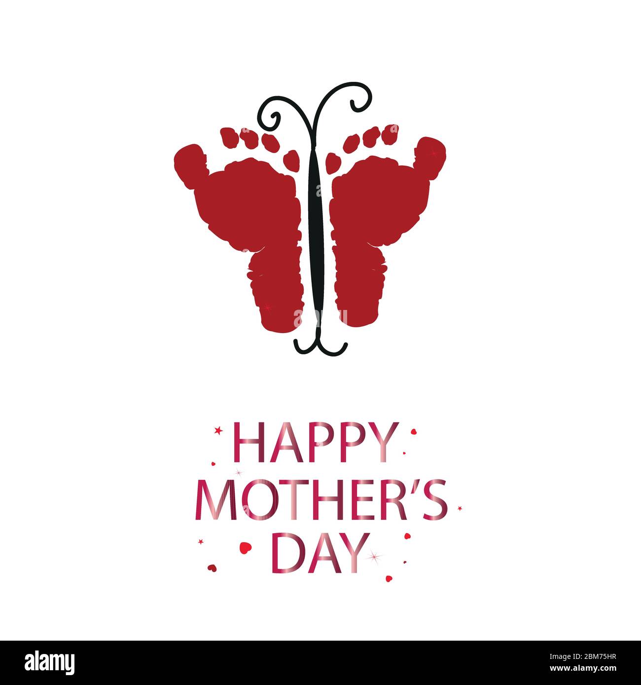 Red butterfly with baby foot prints. Happy Mother's Day greeting card ...