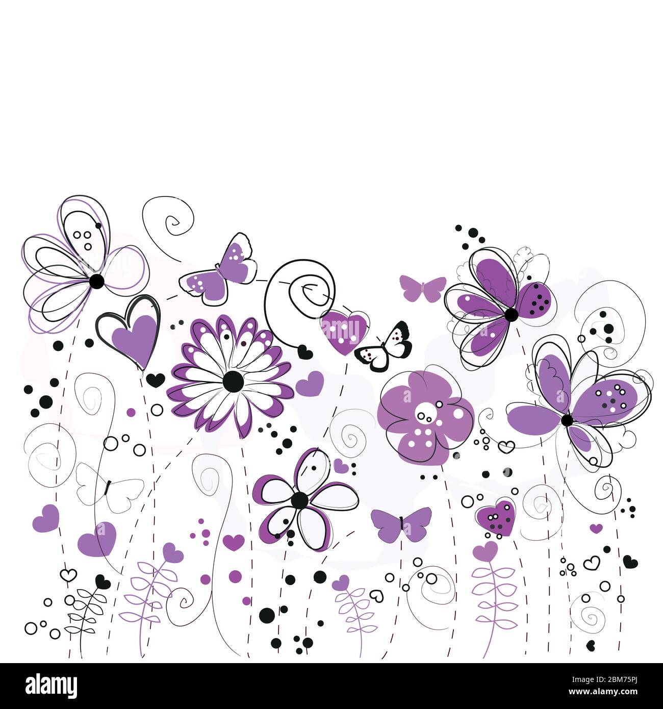 Purple and lilac decorative abstract spring flowers illustration Stock ...