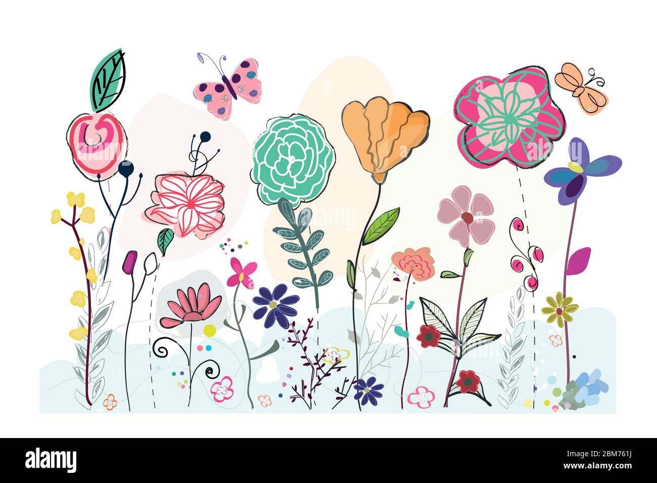 Colorful spring field hand drawn simple floral background Stock Vector ...
