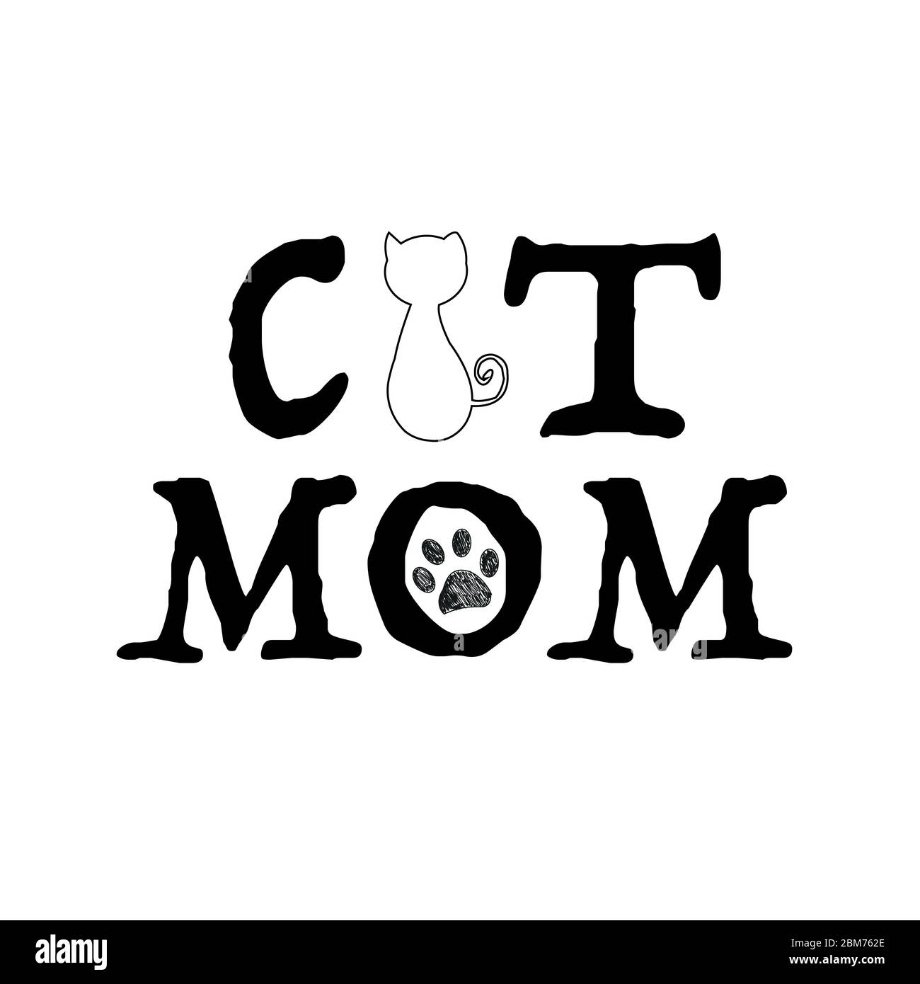 ''Cat Mom'' text with cat siluet and doodle paw print Stock Vector ...