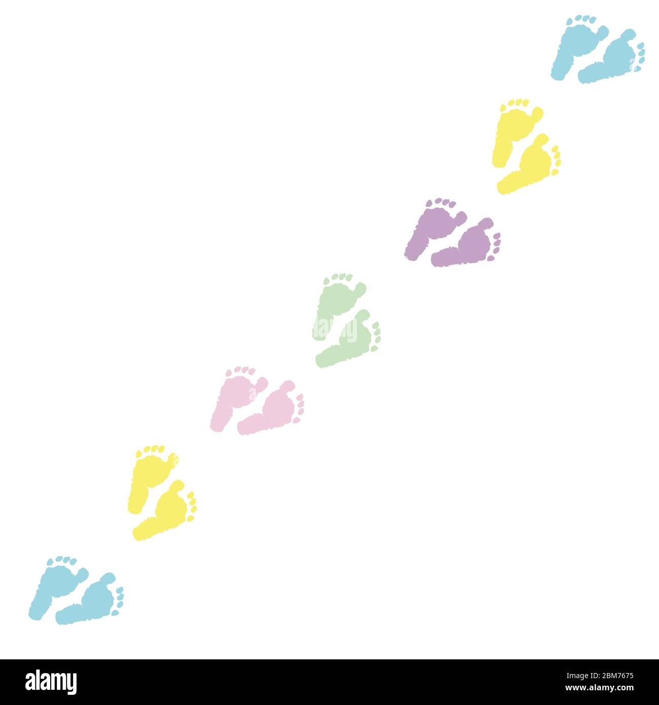 Baby foot prints. Baby foot steps. Pink, blue, green, lilac, yellow ...